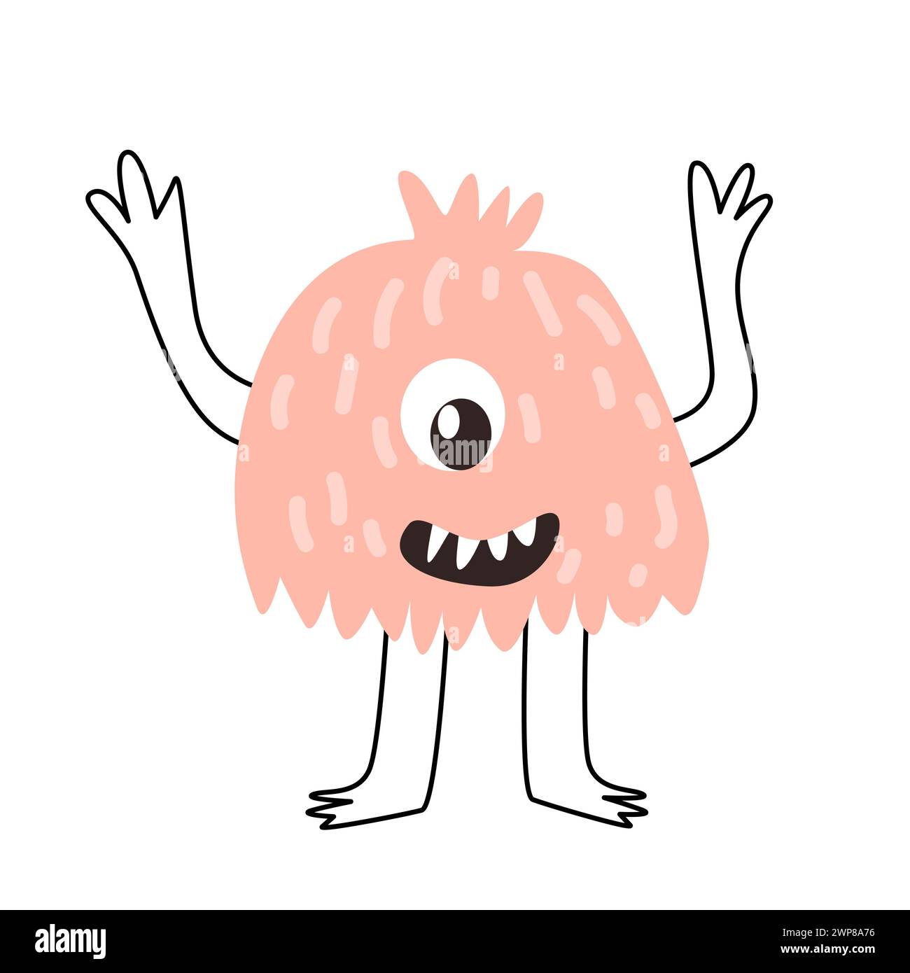 Cute pink baby monster character smiling vector illustration. Can used ...