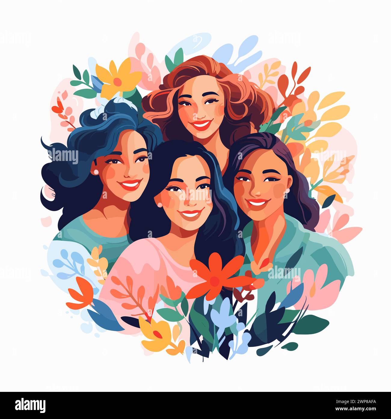Portrait of four confidence women with different skin tones and hair ...
