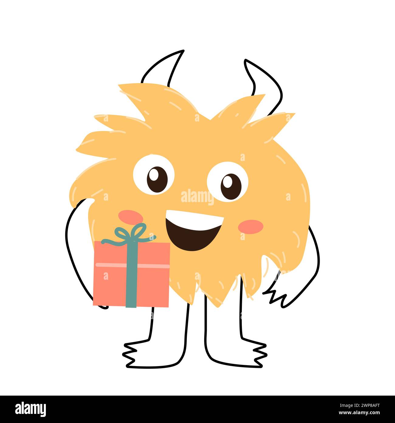 Cute yellow monster baby character for anniversary card. Vector ...