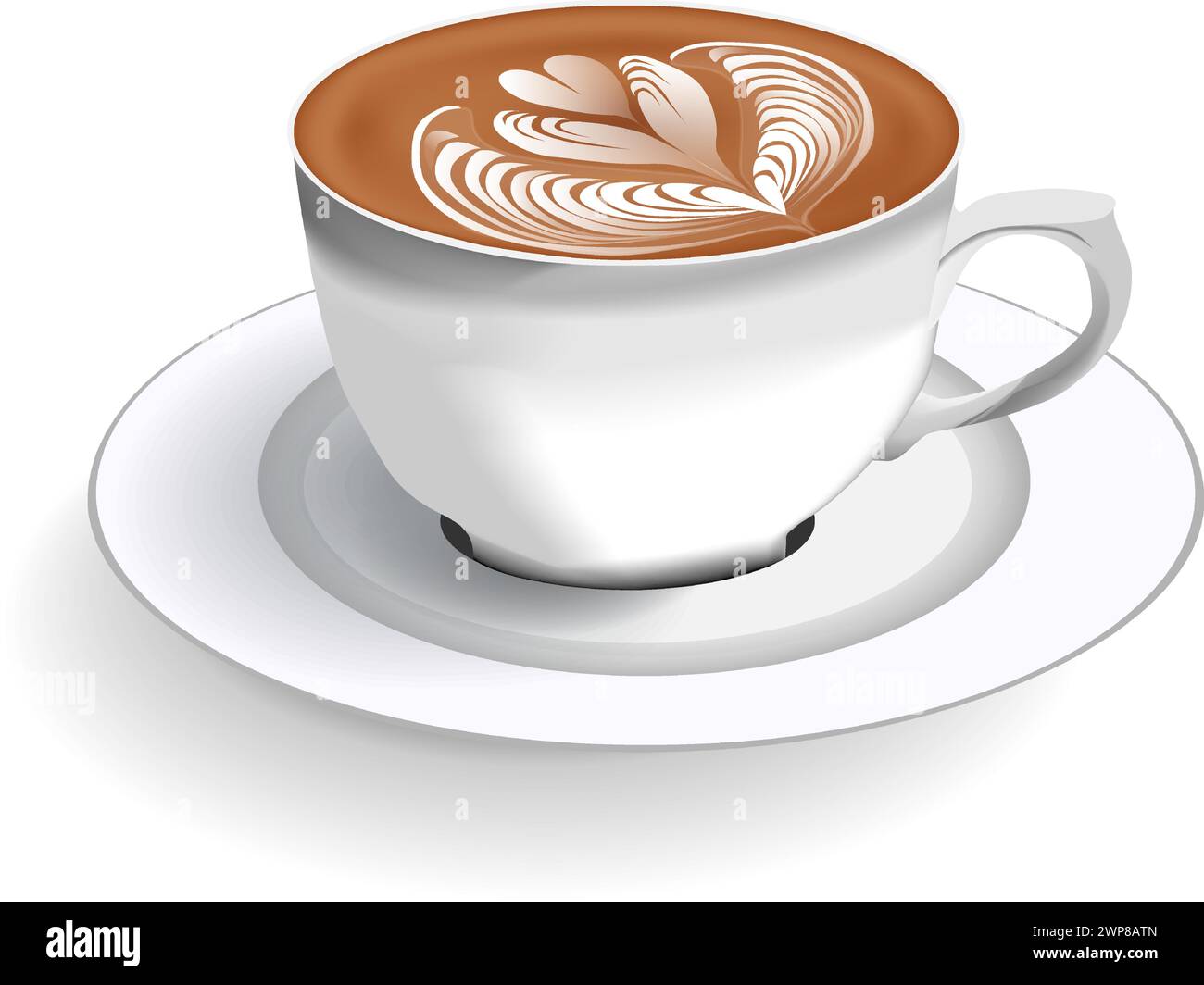white cup of cappuccino with pattern of milk vector illustration Stock ...
