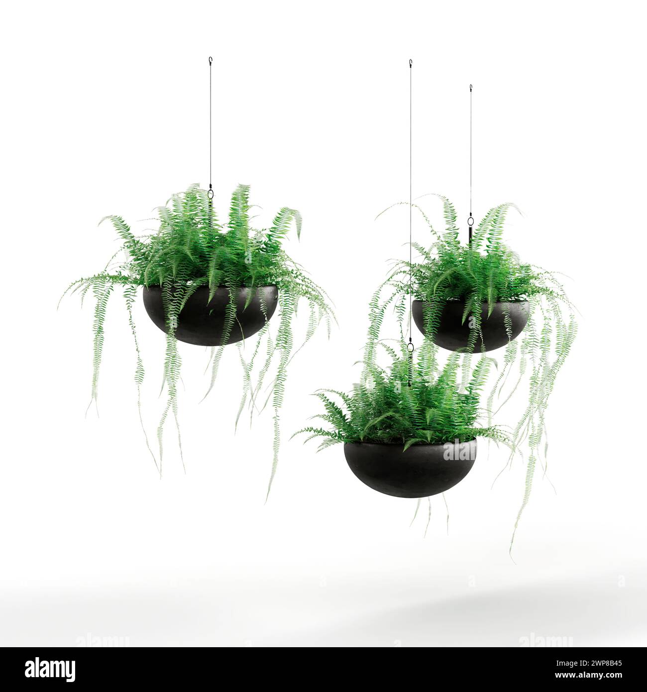 A 3D render of planters with cascading plants on a white background ...
