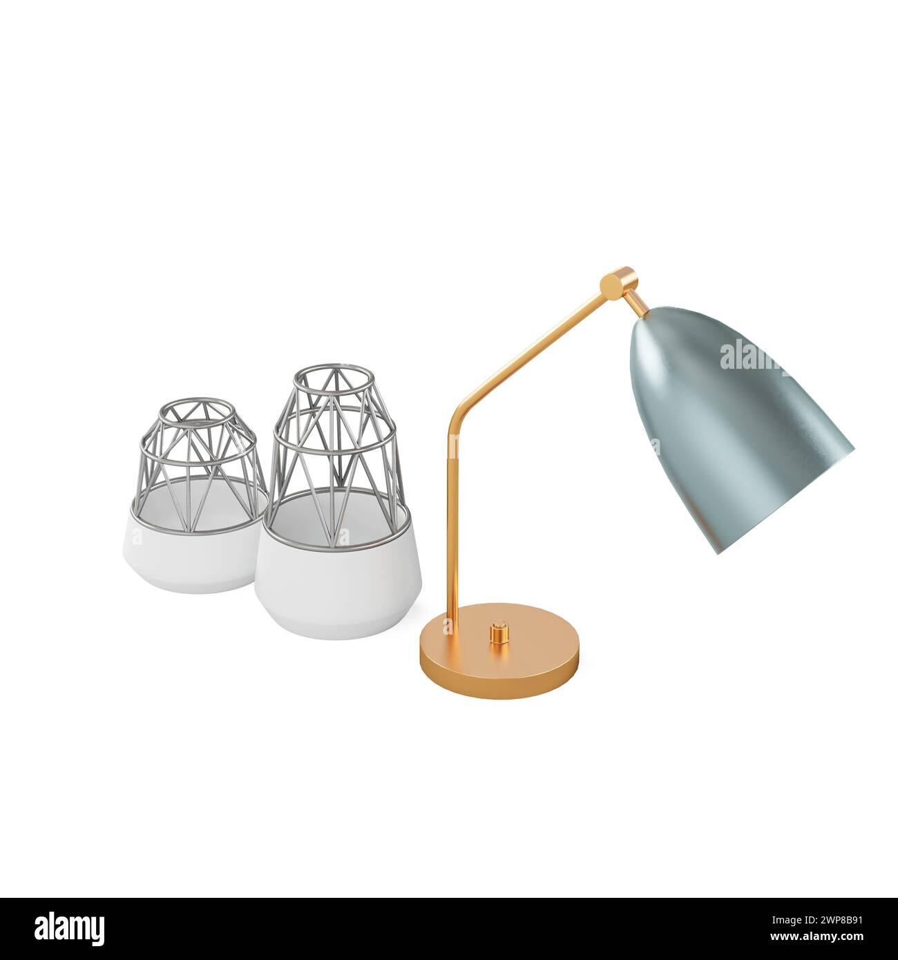 A 3D render of varied light fixtures on a white background Stock Photo ...