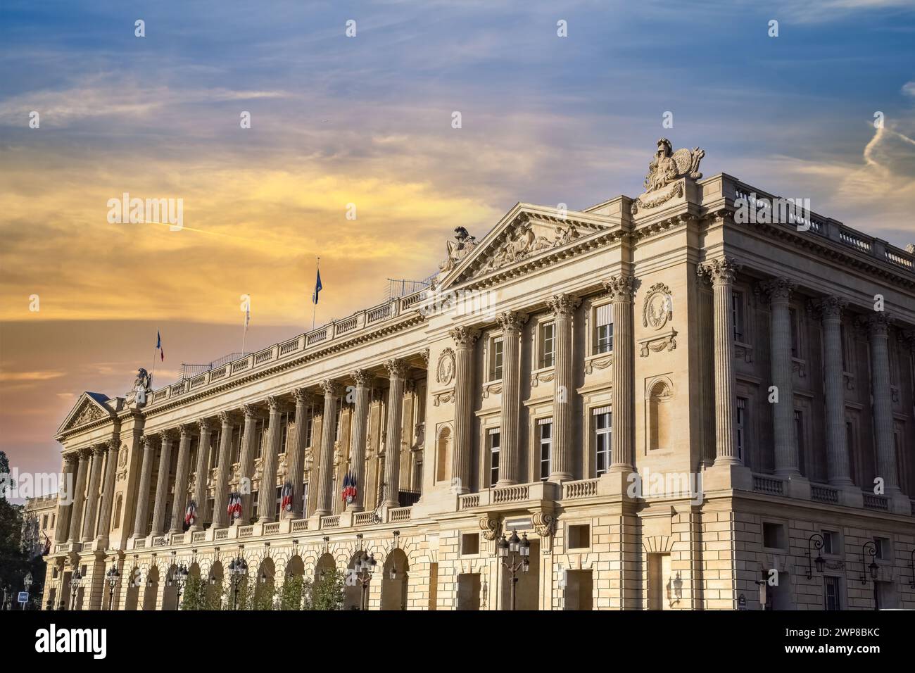 The historic building on the Place de la Concorde at sunset in Paris ...