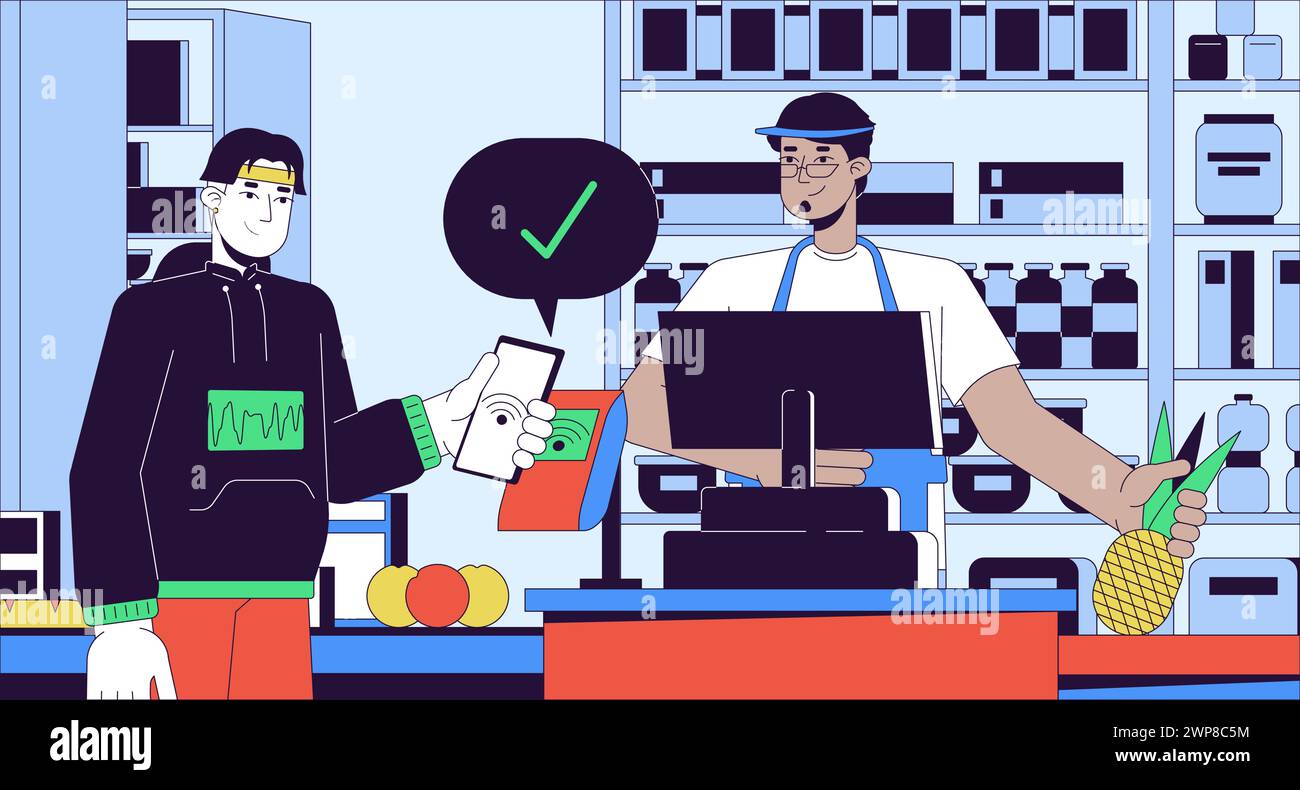 Supermarket checkout wireless cartoon flat illustration Stock Vector ...
