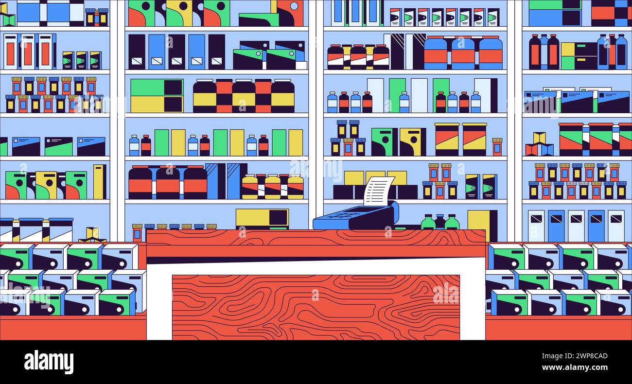 Pharmacy checkout counter cartoon flat illustration Stock Vector Image ...