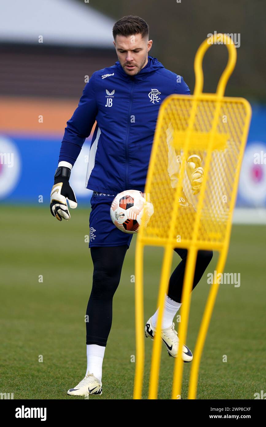 Rangers goalkeeper Jack Butland during a training session at the ...