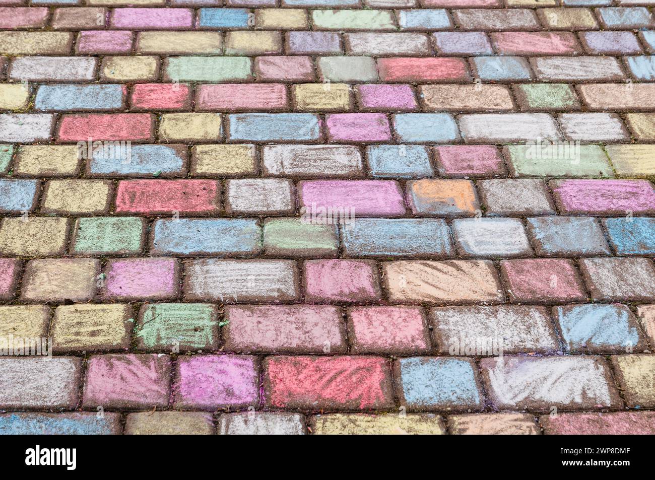 The Paving stones painted with colorful Street Chalk Stock Photo - Alamy