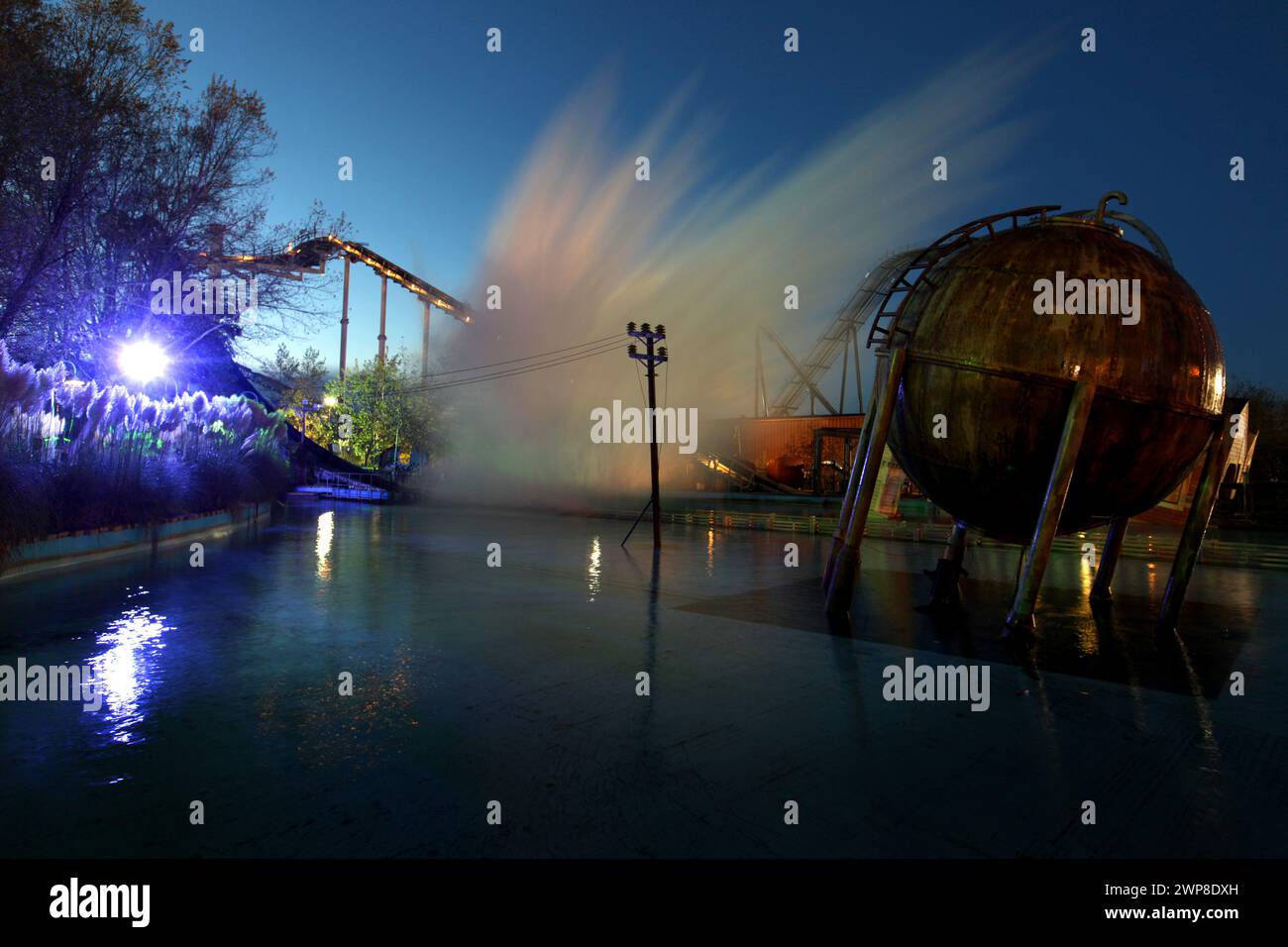01/11/12 Rollercoaster rides at night, Thorpe Park, Chertsey, UK Stock ...