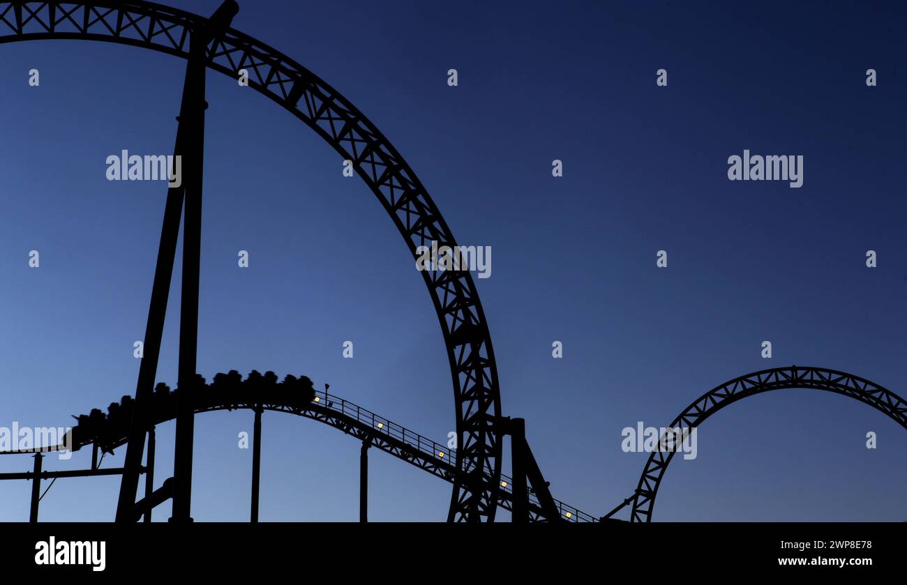 01/11/12 Rollercoaster rides at night, Thorpe Park, Chertsey, UK Stock ...