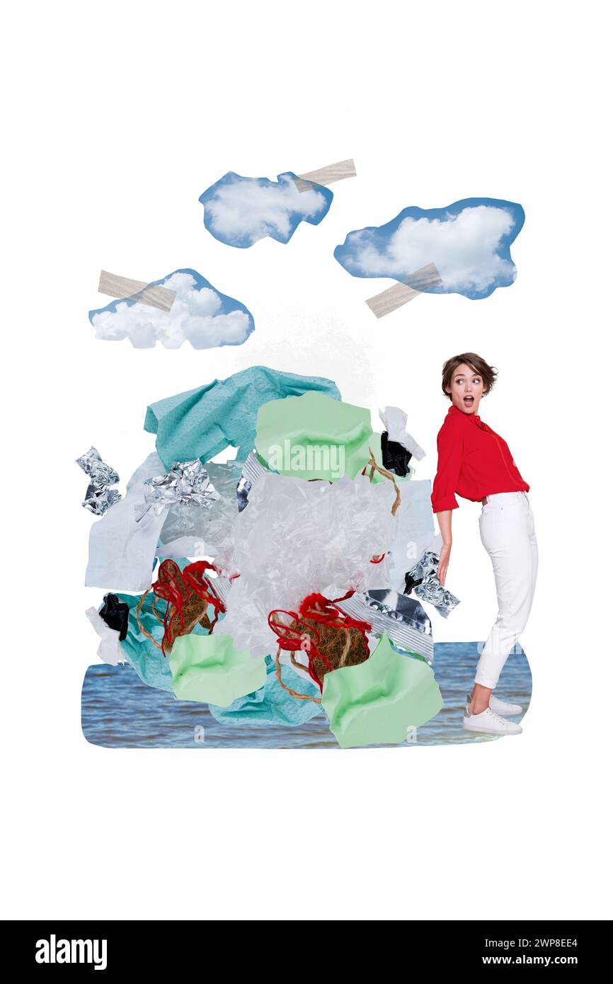 Vertical collage poster young girl mental issuess surprised ...