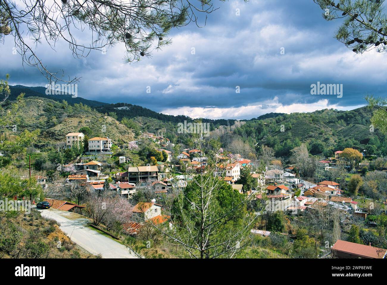 View of the historic village of Kato Platres, on the southern slopes of ...