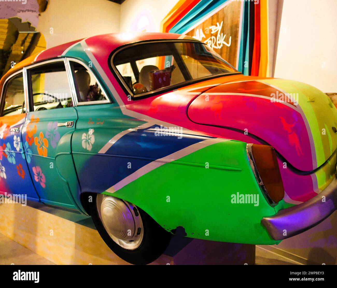 A vibrant car on display at BikiniARTmuseum in Bad Rappenau Stock Photo ...