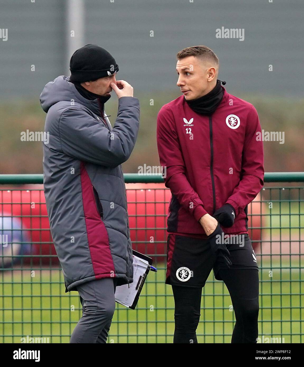 Aston Villa manager Unai Emery and Lucas Digne during a training ...