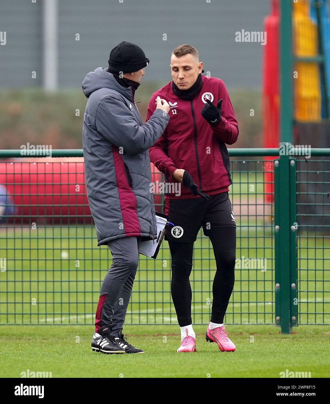 Aston Villa manager Unai Emery and Lucas Digne during a training ...