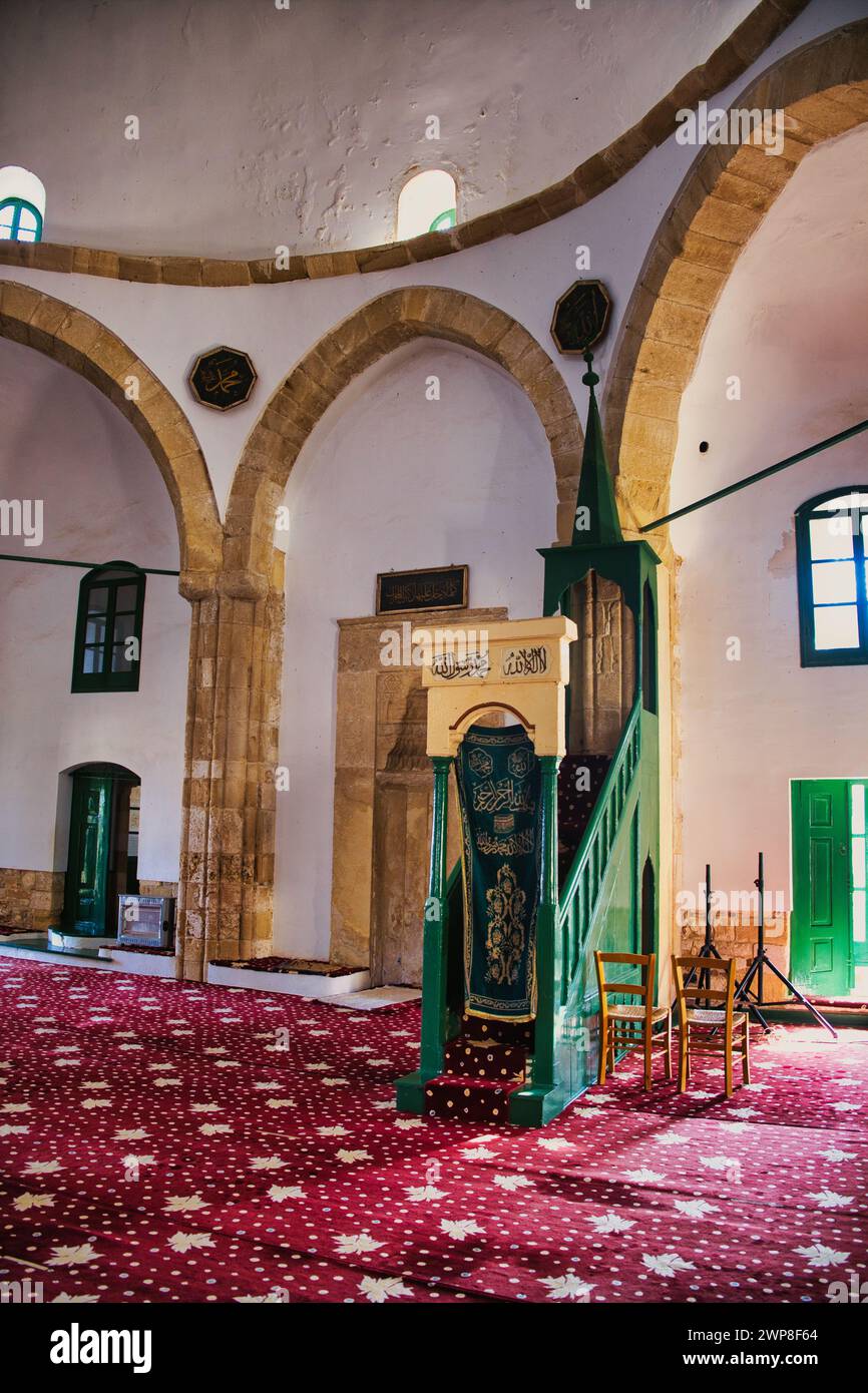 The minbar (pulpit) in the prayer hall of the historic Ottoman Turkish ...