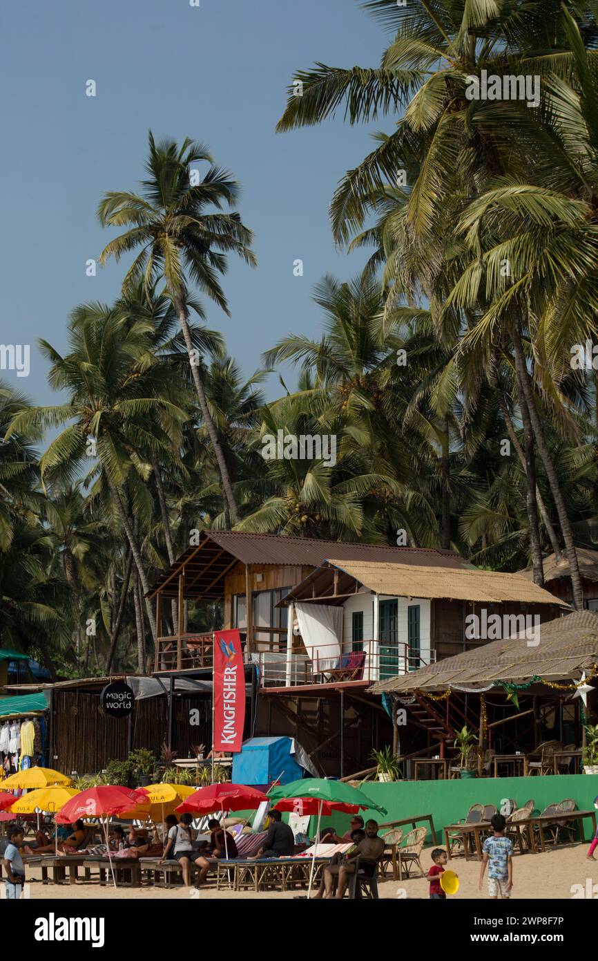 The buildings on a sandy beach of Goa in India Stock Photo - Alamy