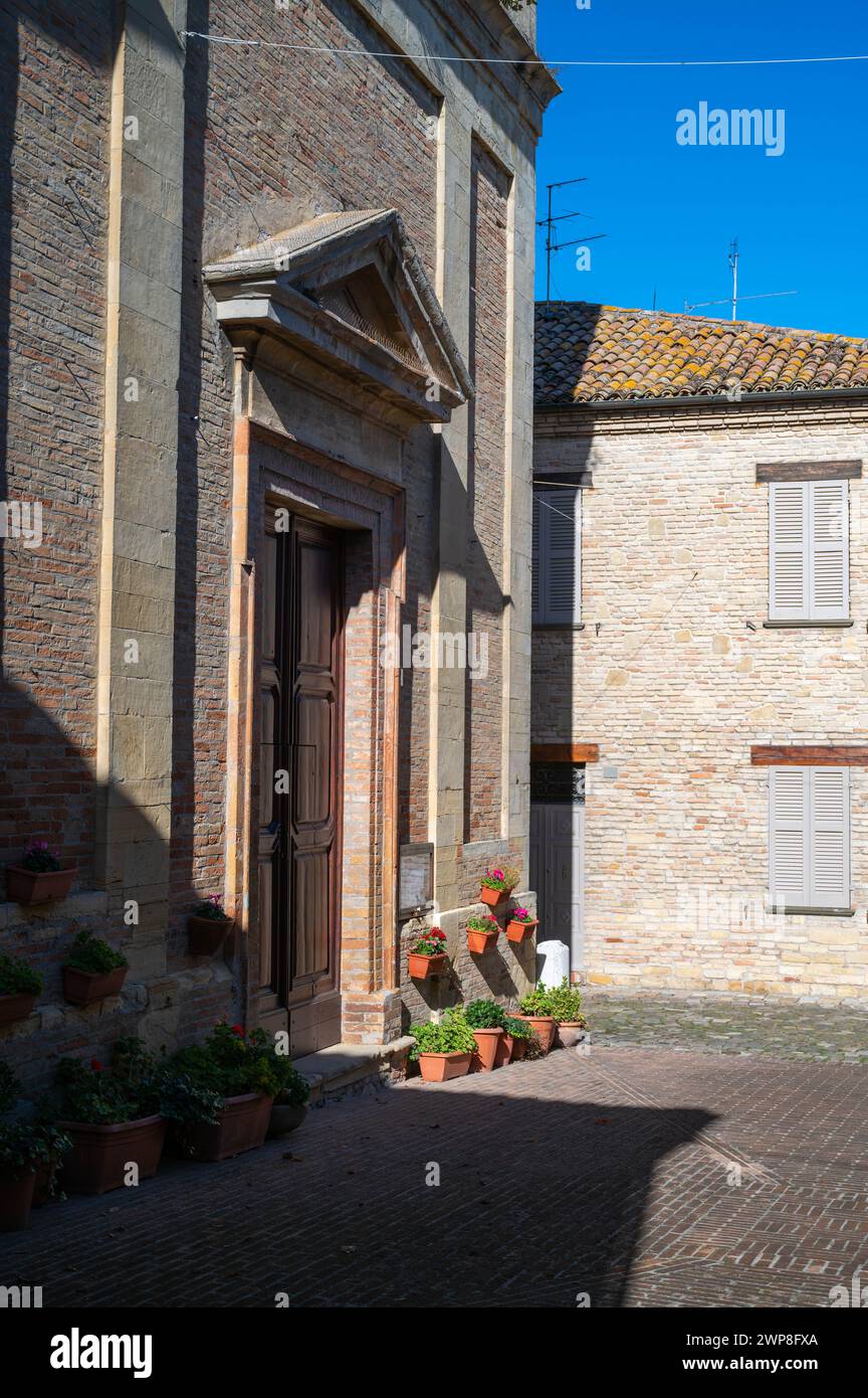 An old stone building in the medieval village of Novilara. Italy Stock ...