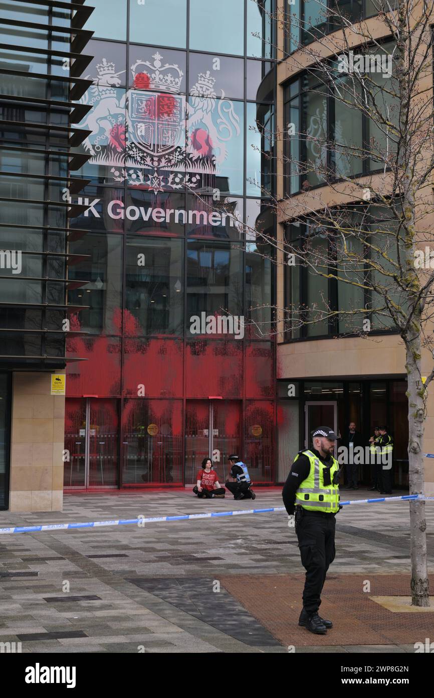Edinburgh Scotland, UK 06 March 2024. Protesters at UK Government Hub ...