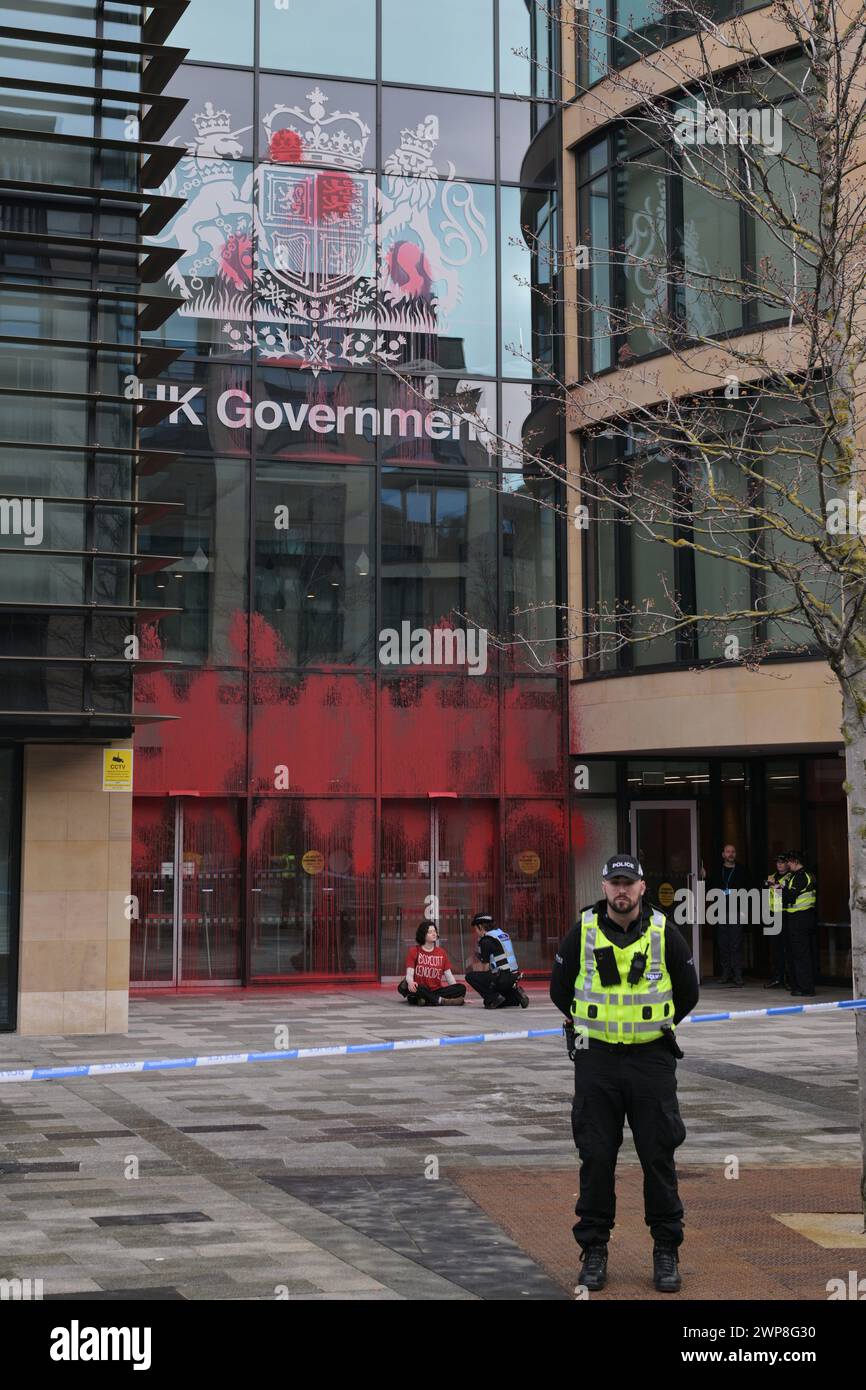Edinburgh Scotland, UK 06 March 2024. Protesters at UK Government Hub ...