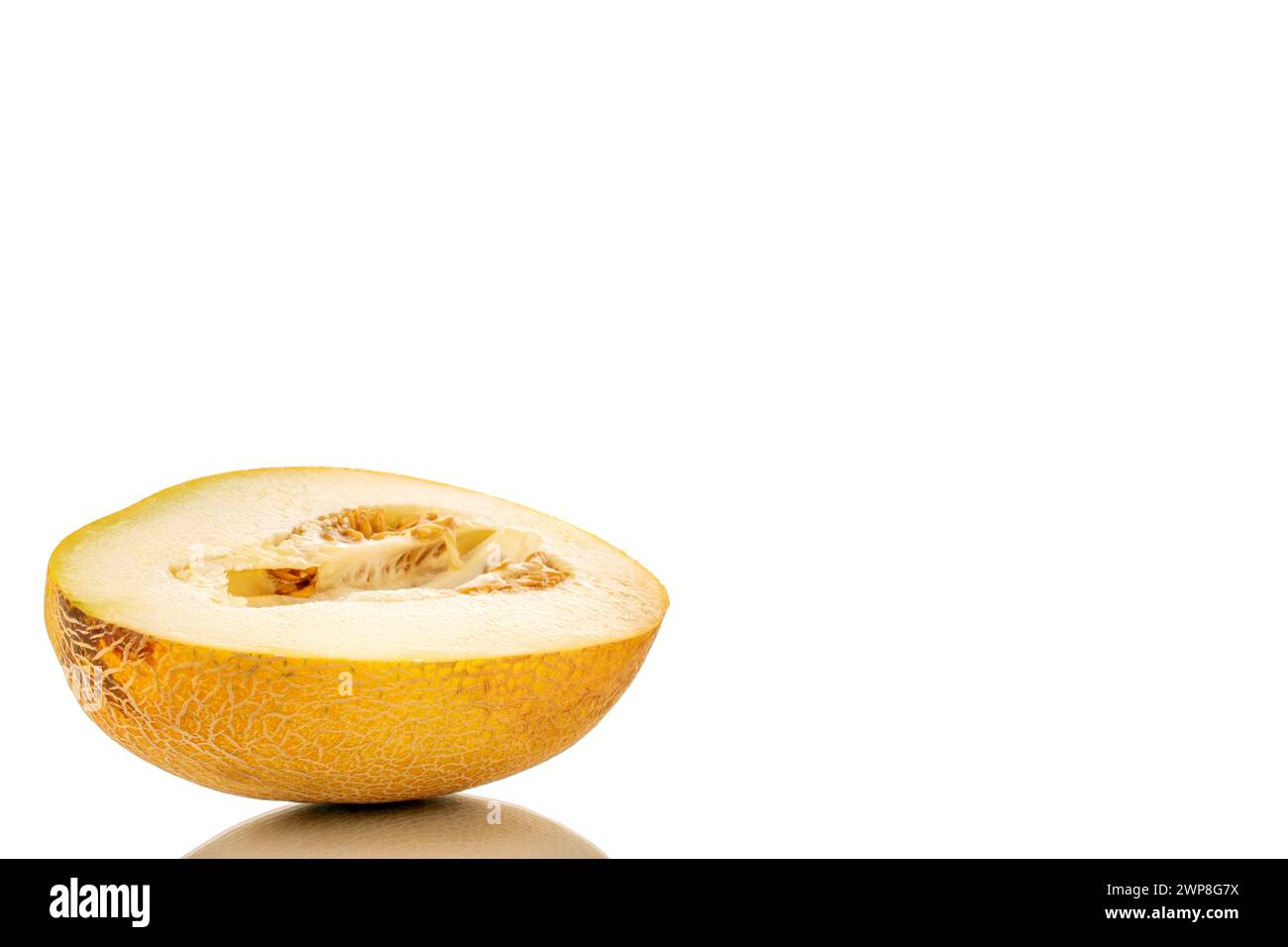 One half of sweet melon, macro, isolated on white background Stock ...