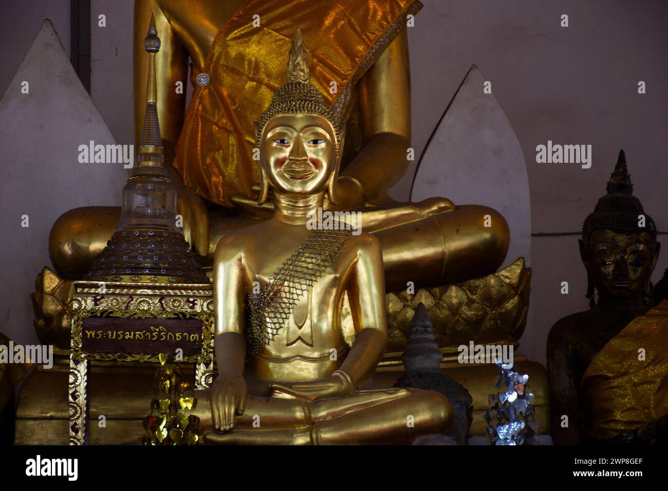 Ancient old buddha in antique ruin ubosot of Wat Nang Kui Temple for ...