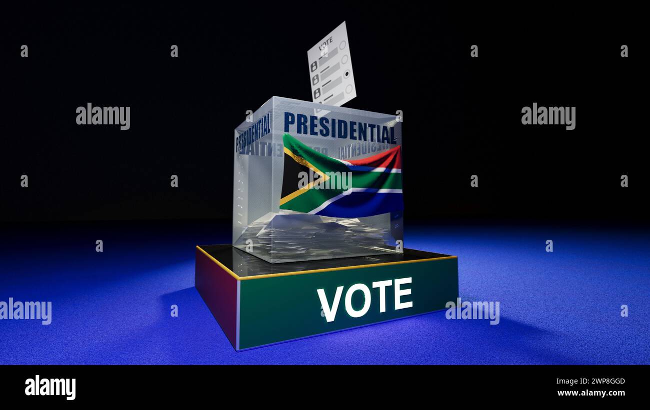 3d render election ballot box with South Africa flag Stock Photo - Alamy