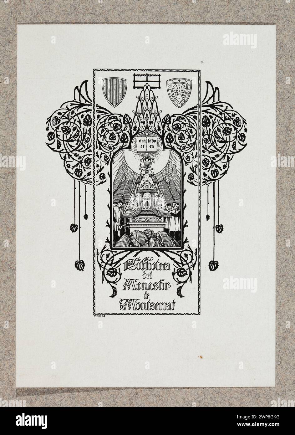 Ex libris for the Library of Montserrat Monastery by José Triado Mayol ...