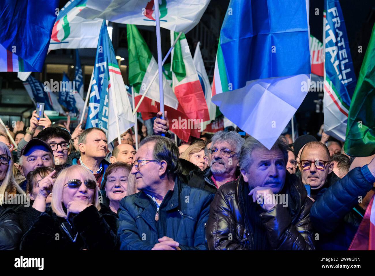 Pescara, Italy. 5 Mar. 2024. Supporters of Marco Marsilio for the ...