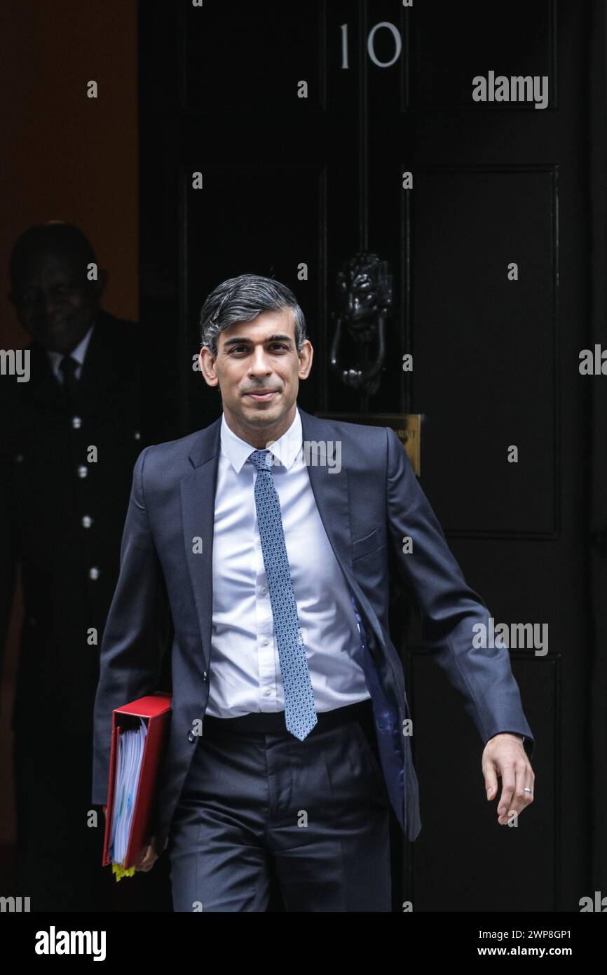 London, UK. 06th Mar 2024. Rishi Sunak, MP, Prime Minister of the United Kingdom, exits 10 ...