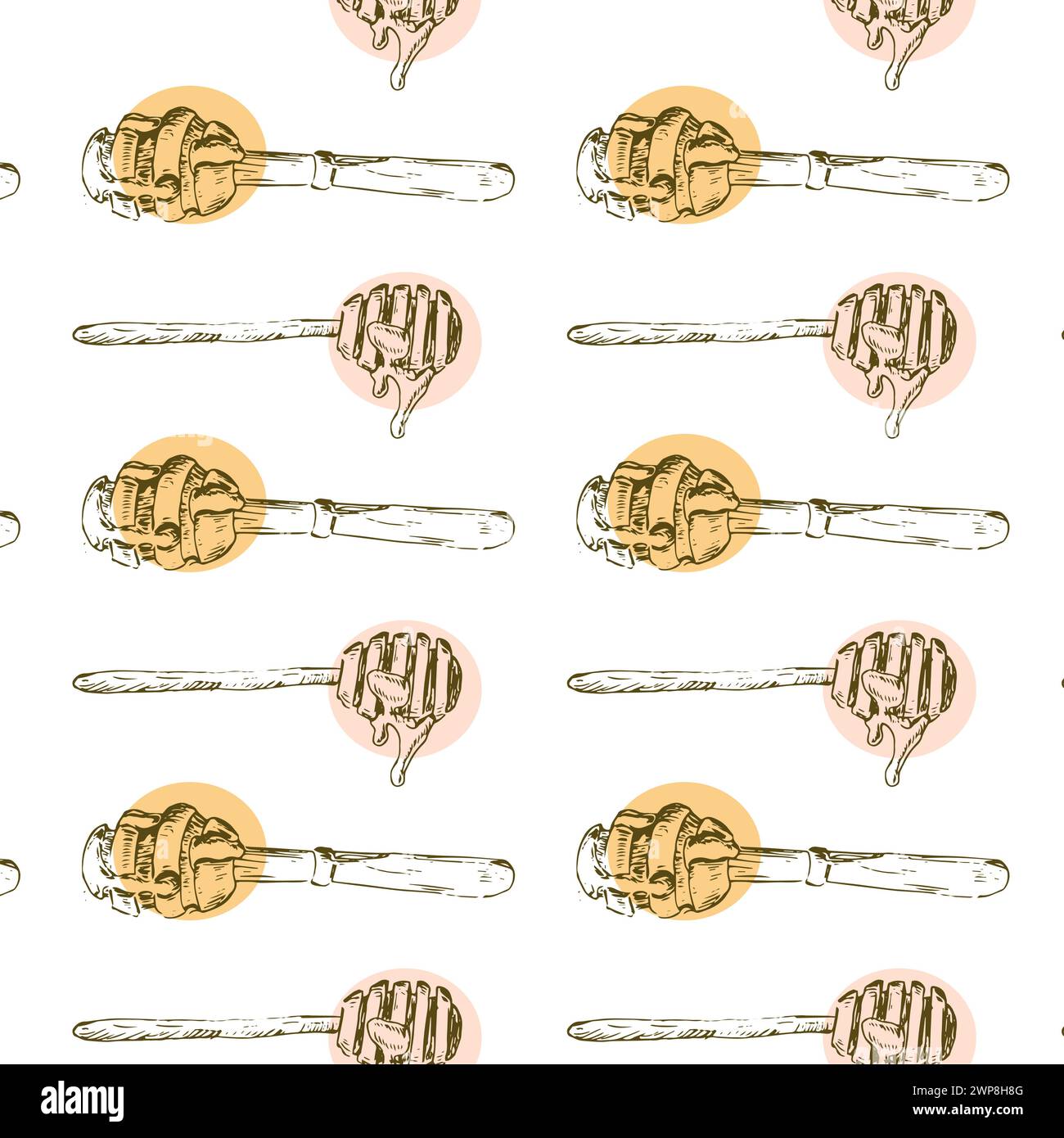 Hand drawn pattern with honey spoon in vintage sketch. Vector ...