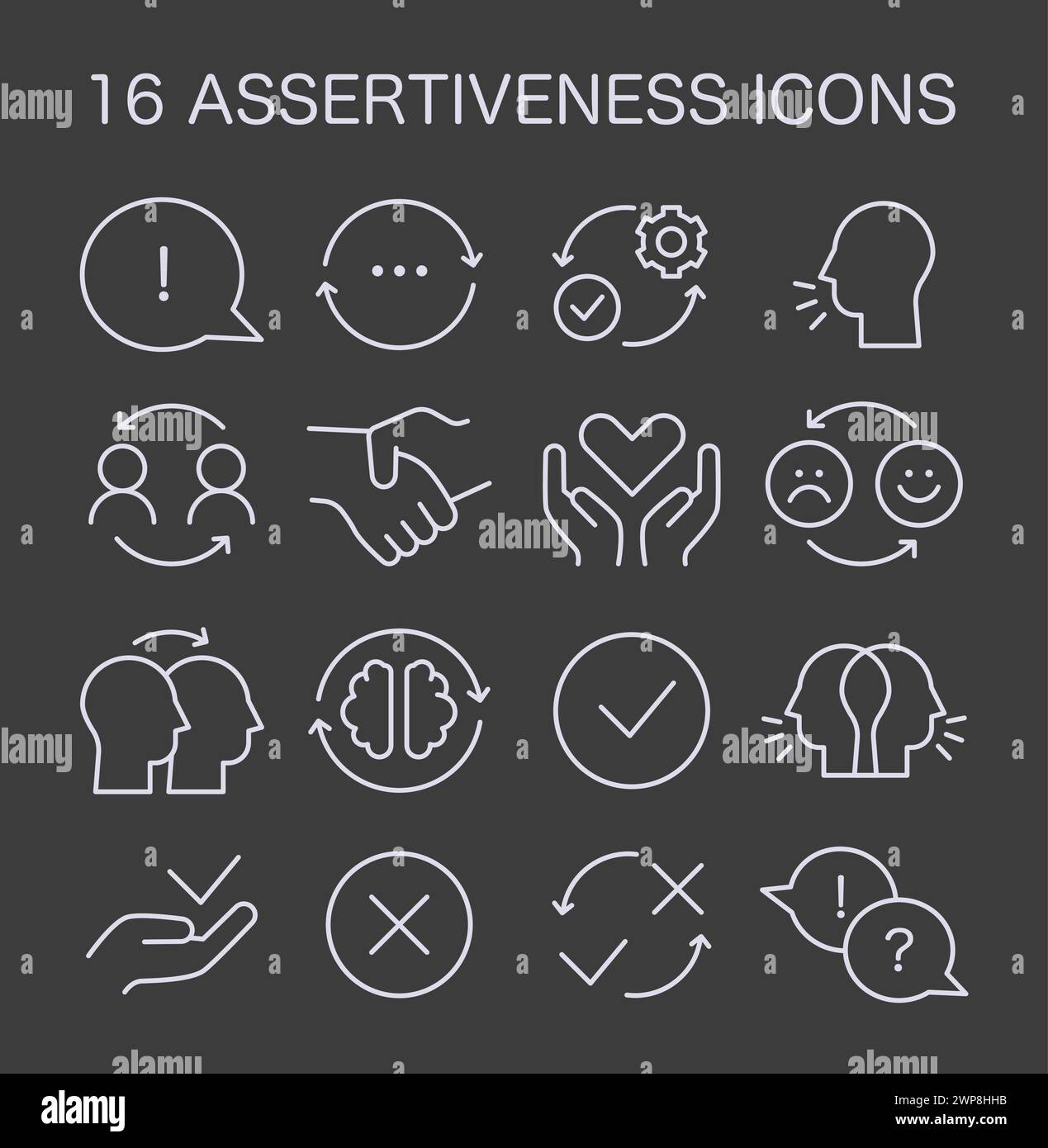 Assertiveness icon set. Articulate self-expression and clear ... Assertiveness icon set. Articulate self-expression and clear ...