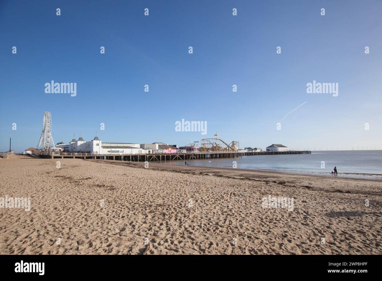 Views of Clacton Pier and the beach at Clacton on sea in Essex in the ...