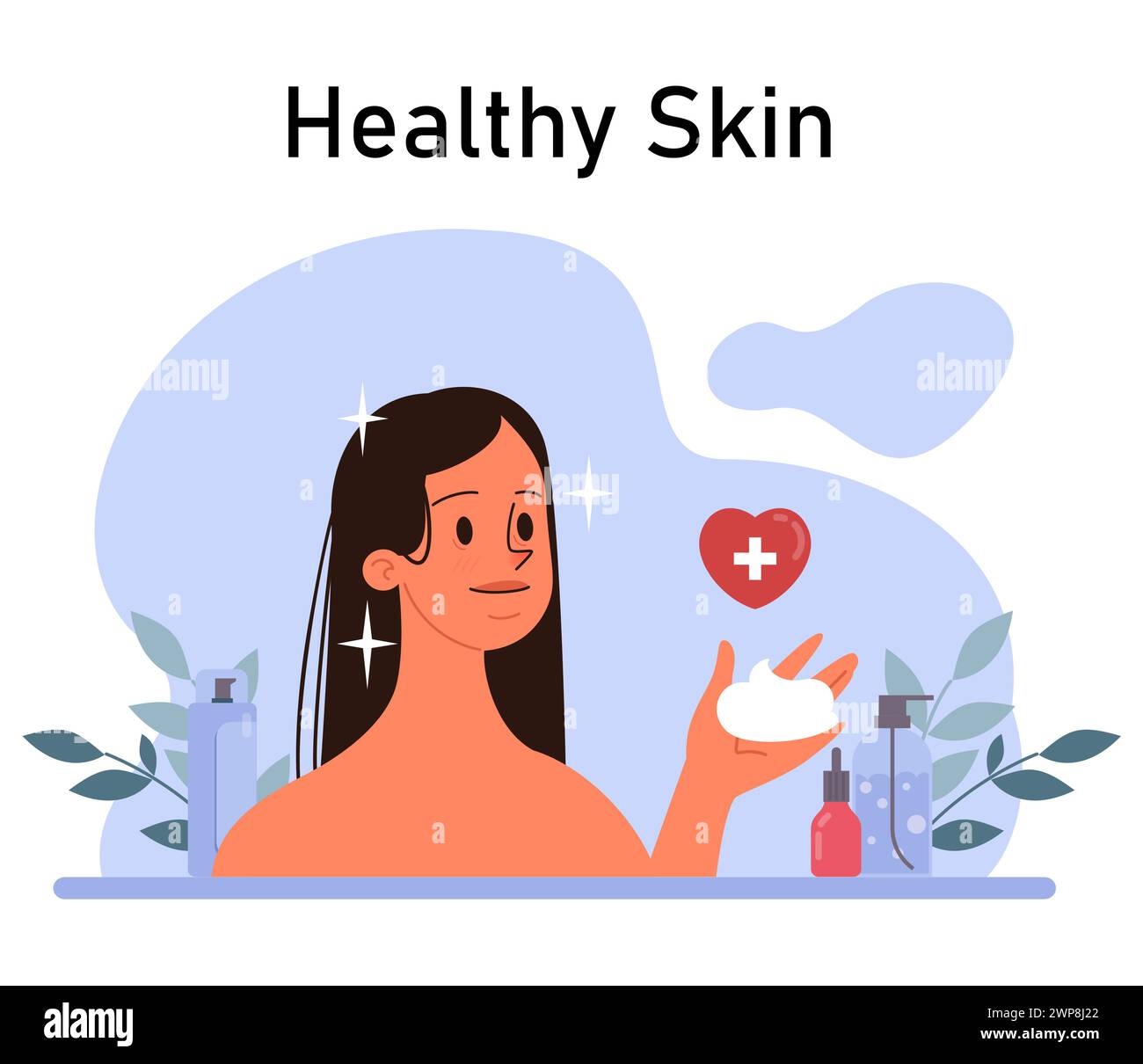 Skincare routine. Facial skin cosmetic products applying and ...