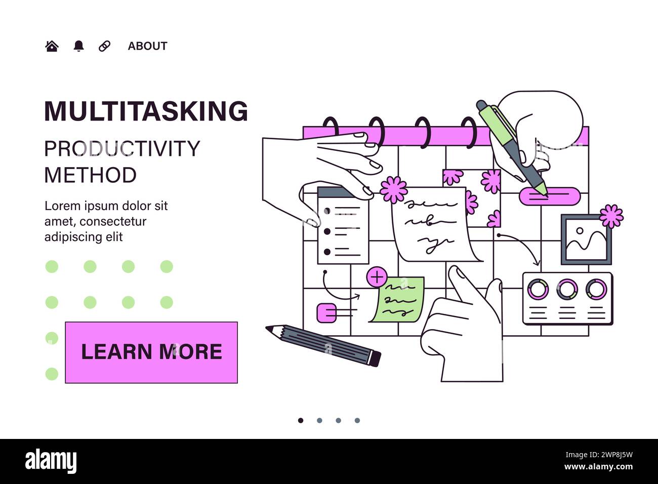 Employee efficiency web or landing. Business employee productive multitasking. Time management ...