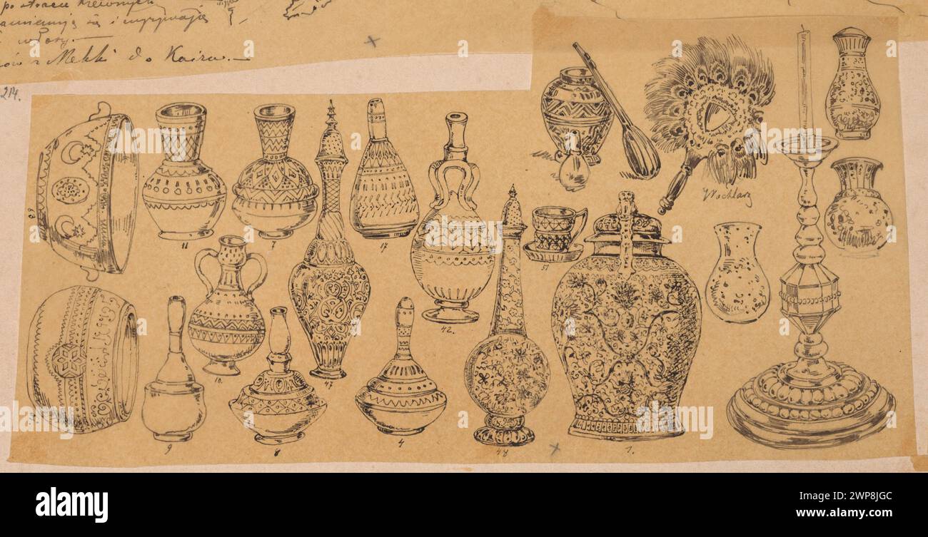 A depiction of Eastern vessels including vases, cylinders, bowls ...