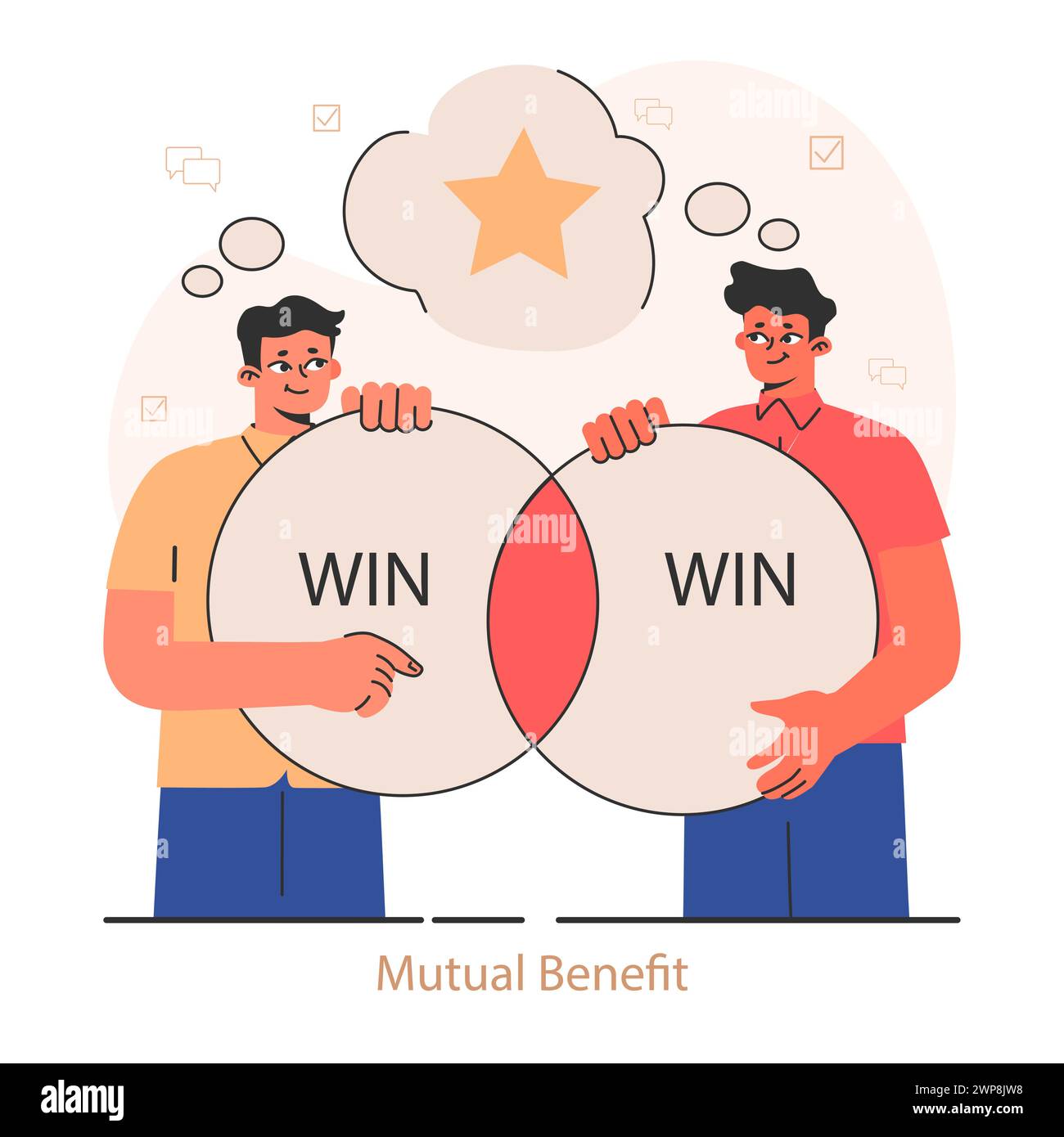 Mutual benefit. Two employee collaboration Partnership success. Business partners joint benefits ...