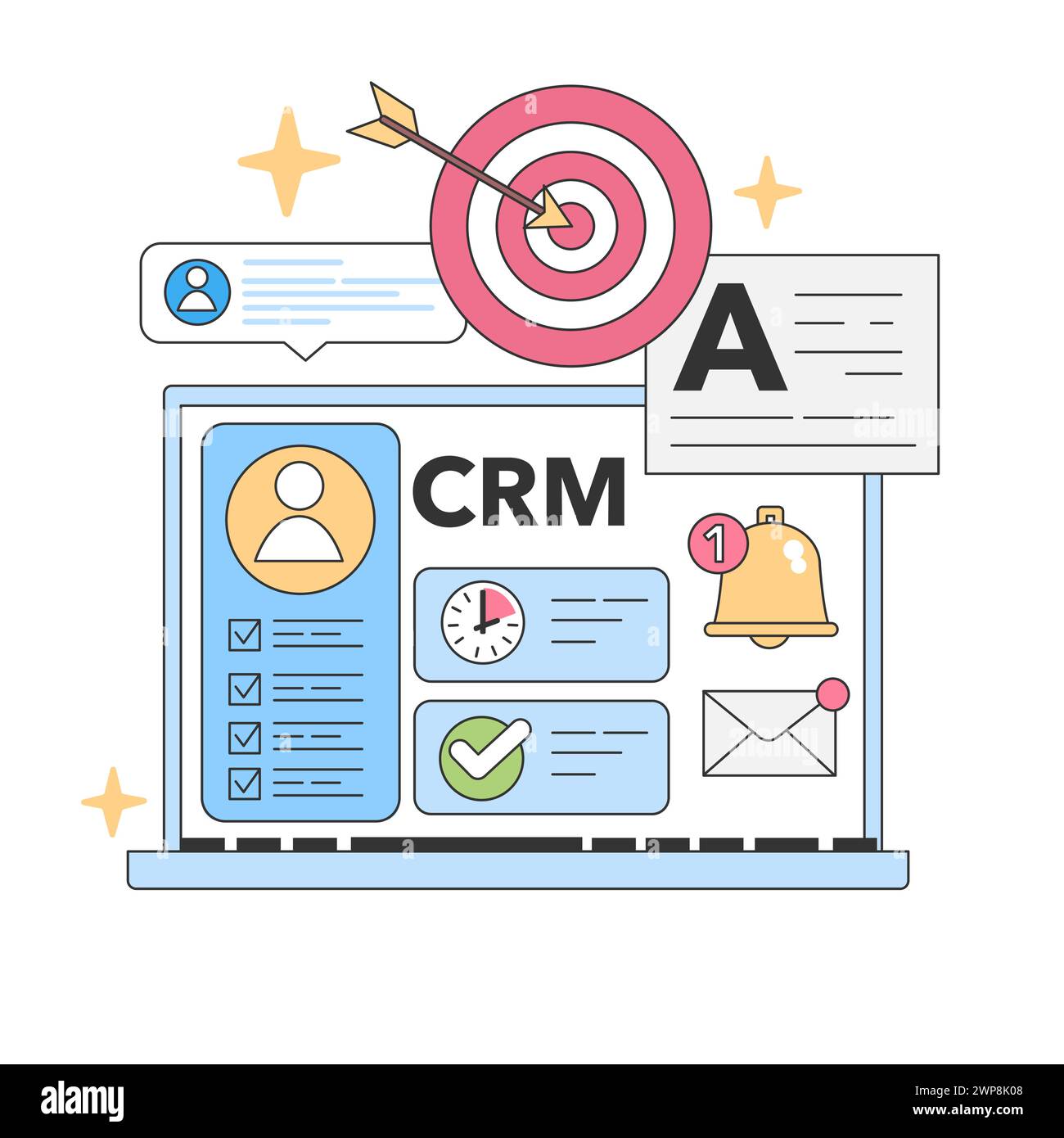 CRM software visualization concept. Laptop showcasing customer ...