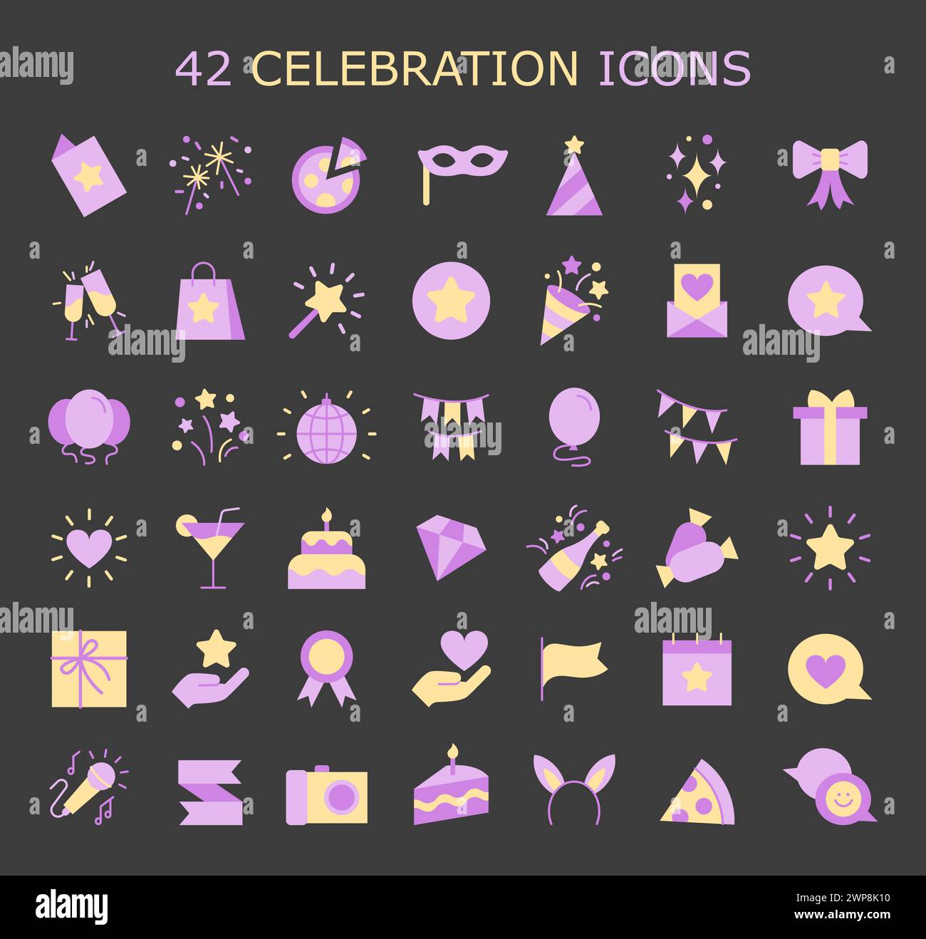 A collection of 42 unique celebration-themed vector icons, capturing ...