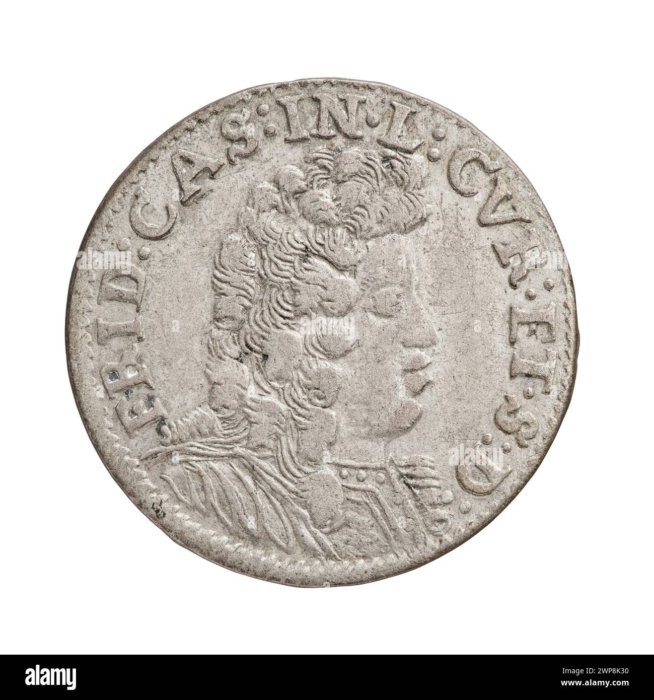 This six-pfennig coin from 1694 depicts Duke Fryderyk Kazimierz Kettler ...