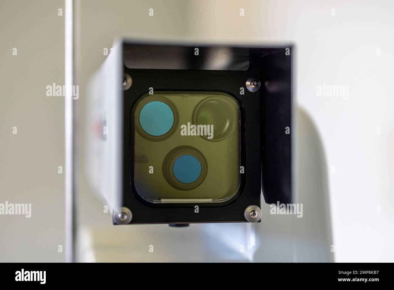 06 March 2024, North Rhine-Westphalia, Wesel: An IQ Fire Watch camera ...