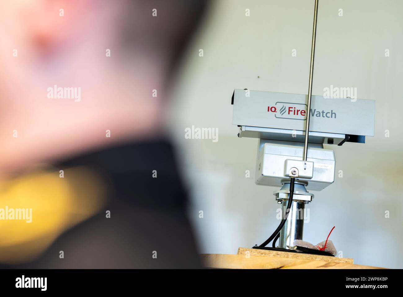 06 March 2024, North Rhine-Westphalia, Wesel: An IQ Fire Watch camera ...