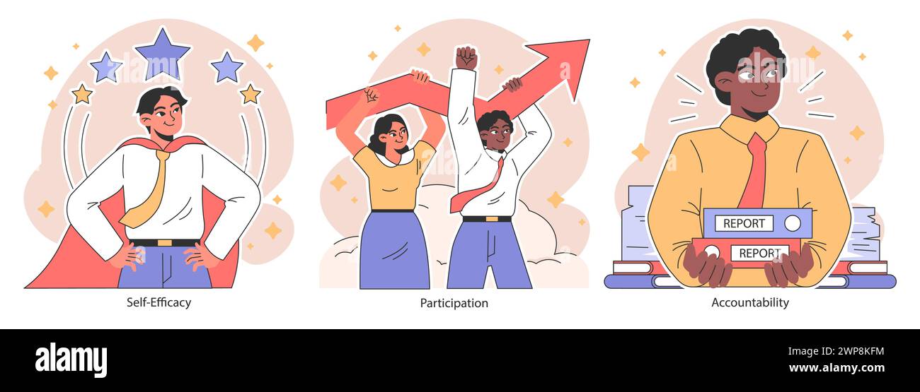 Empowerment set. Confident office employees, inclusive team ...