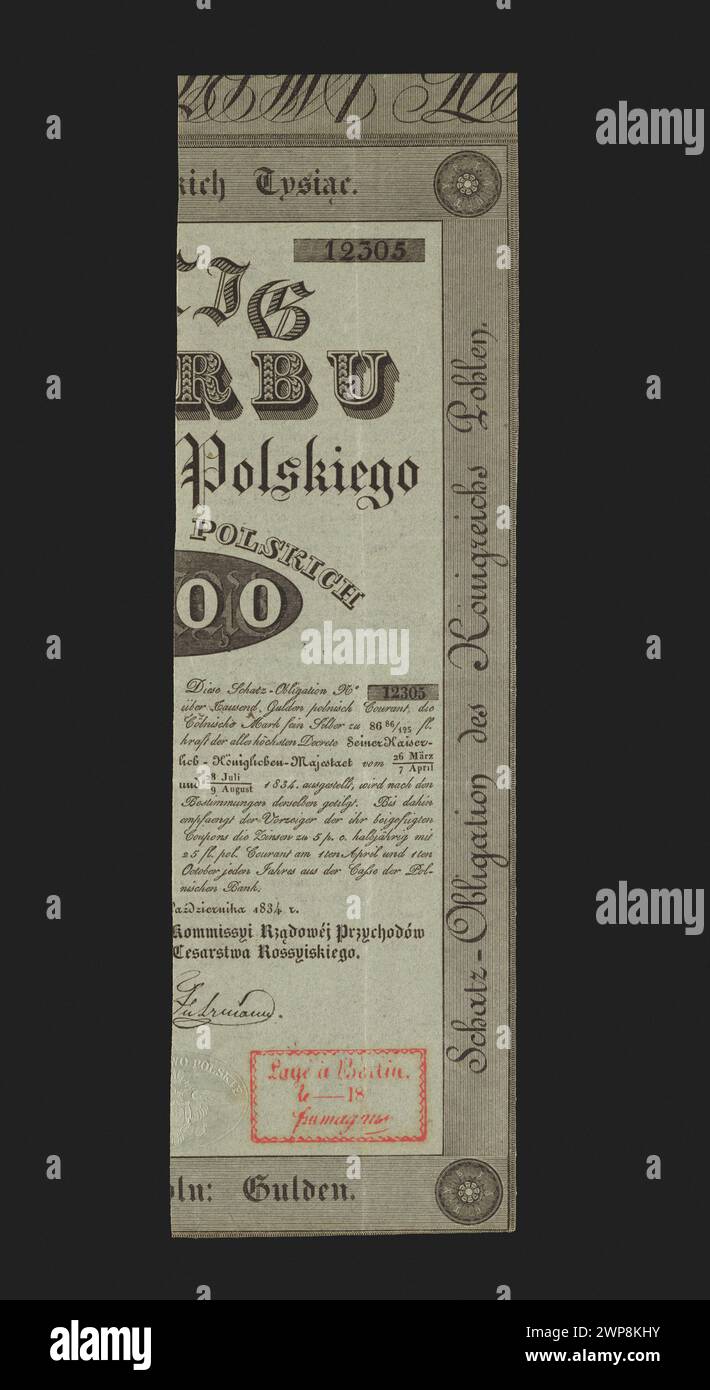 A treasury bond issued by the Kingdom of Poland in 1834, used for ...