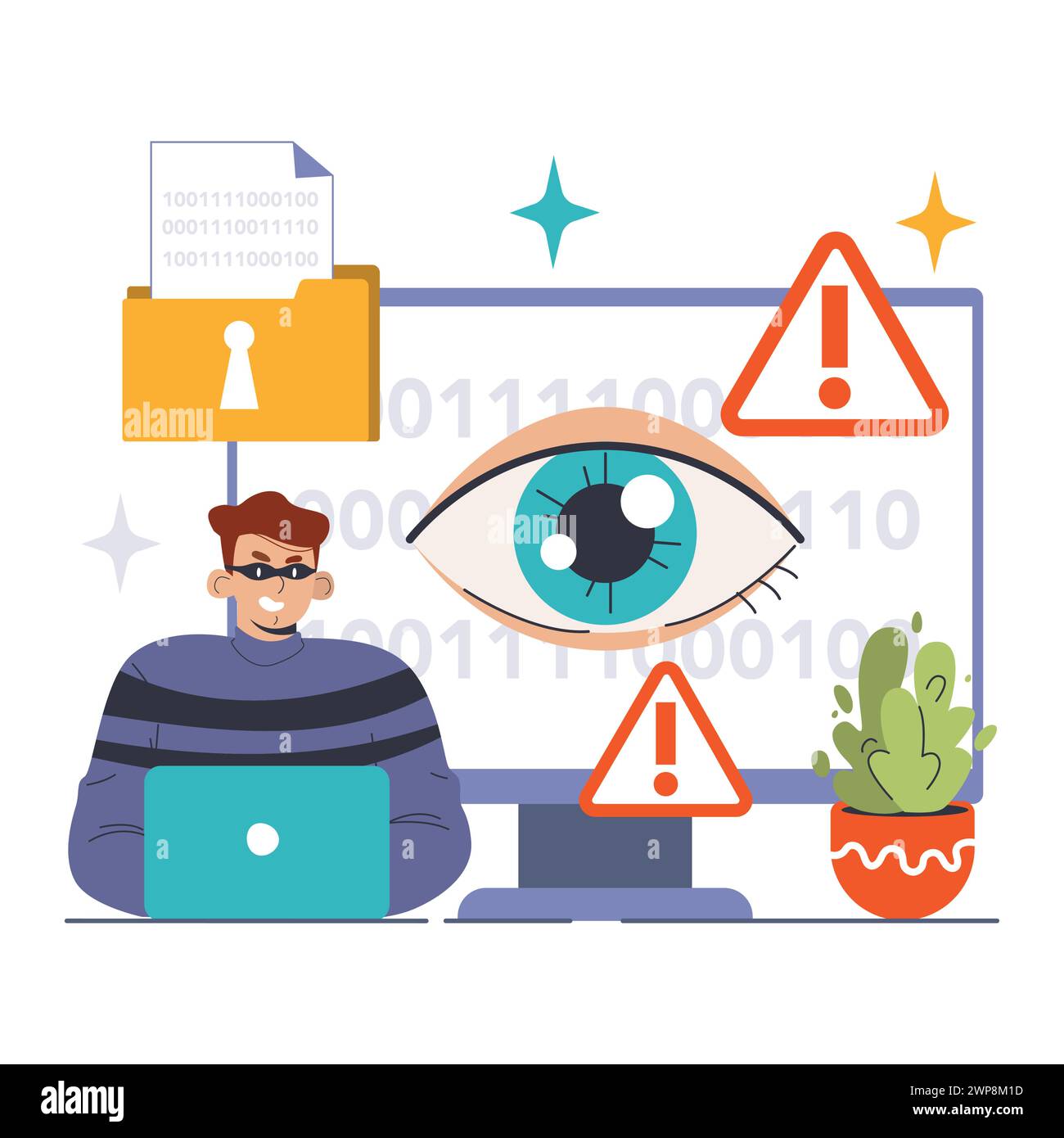Spyware threat concept. Watchful eye monitors user data, emphasizing ...