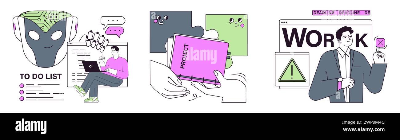 Employee efficiency set. Business character or employee productive ...