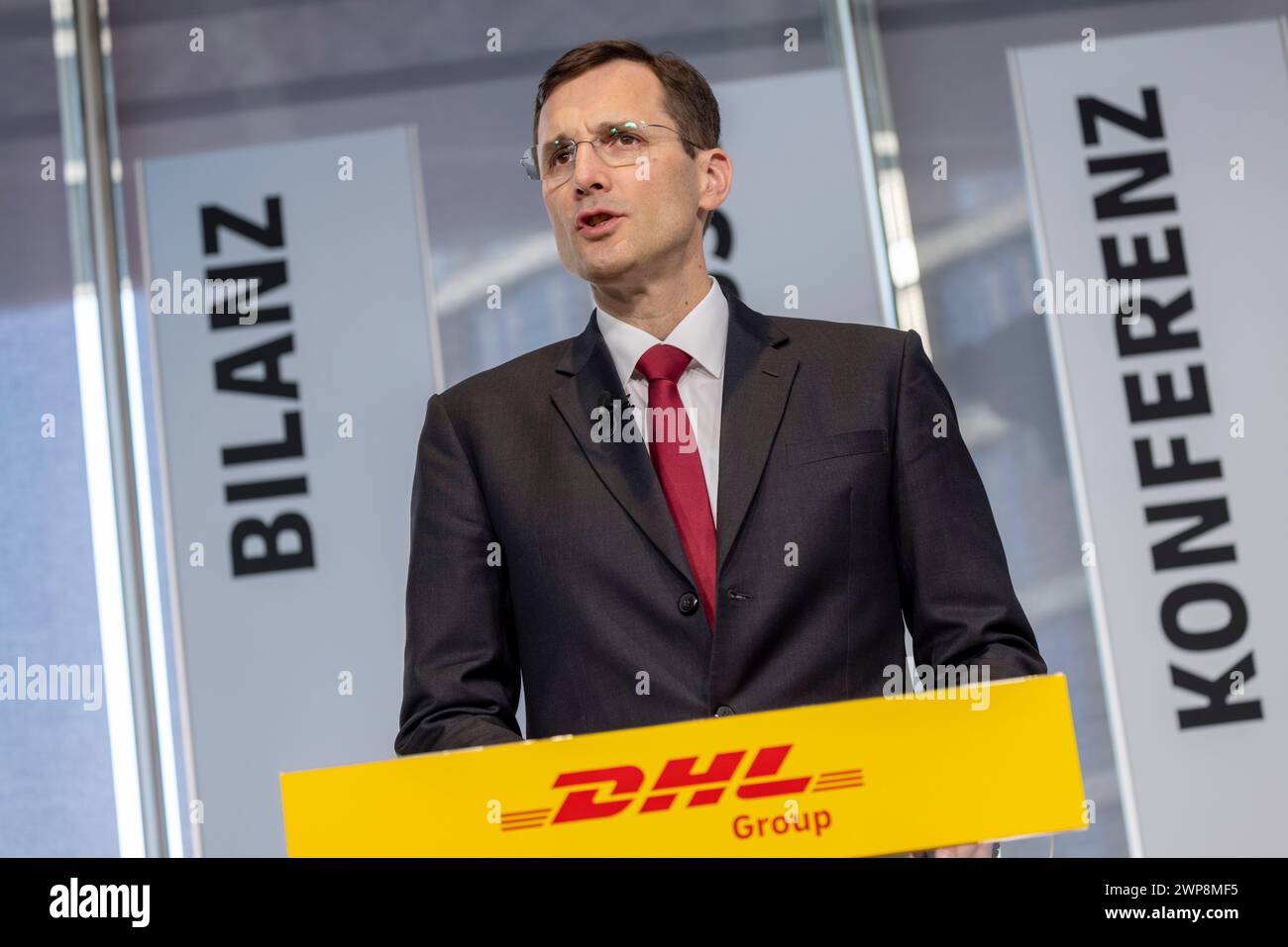 Bonn, Germany. 06th Mar, 2024. Tobias Meyer, CEO of the DHL Group, speaks at the DHL Group's ...