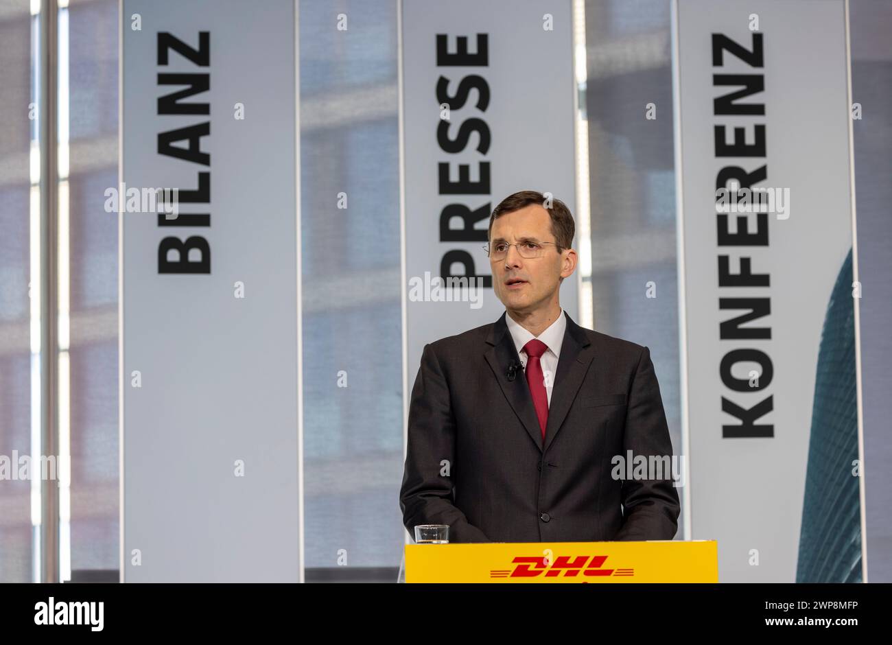 Bonn, Germany. 06th Mar, 2024. Tobias Meyer, CEO of DHL Group, speaks at the DHL Group's annual ...