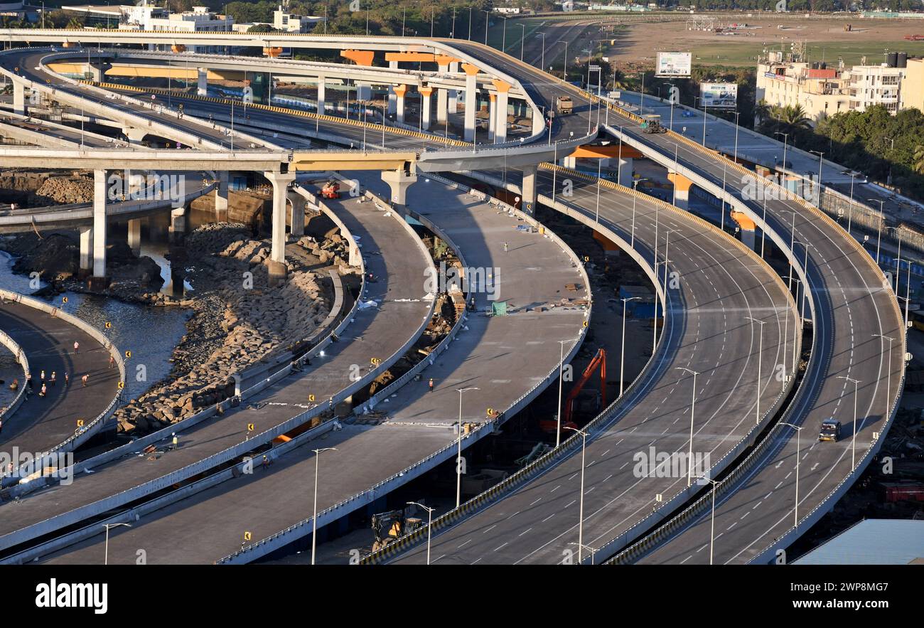 A general view of the construction process of coastal road from a high ...