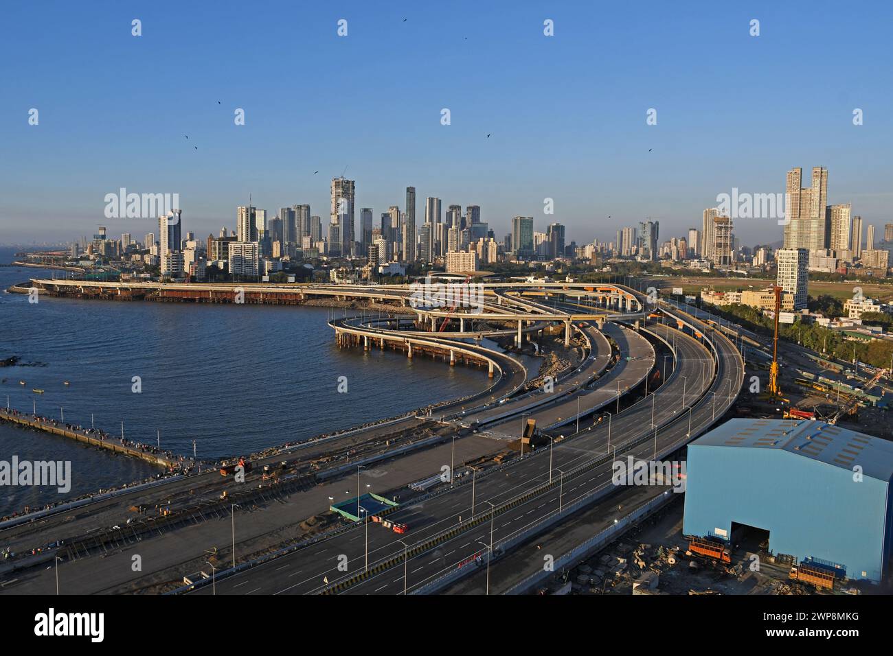 A general view of the construction process of coastal road from a high ...