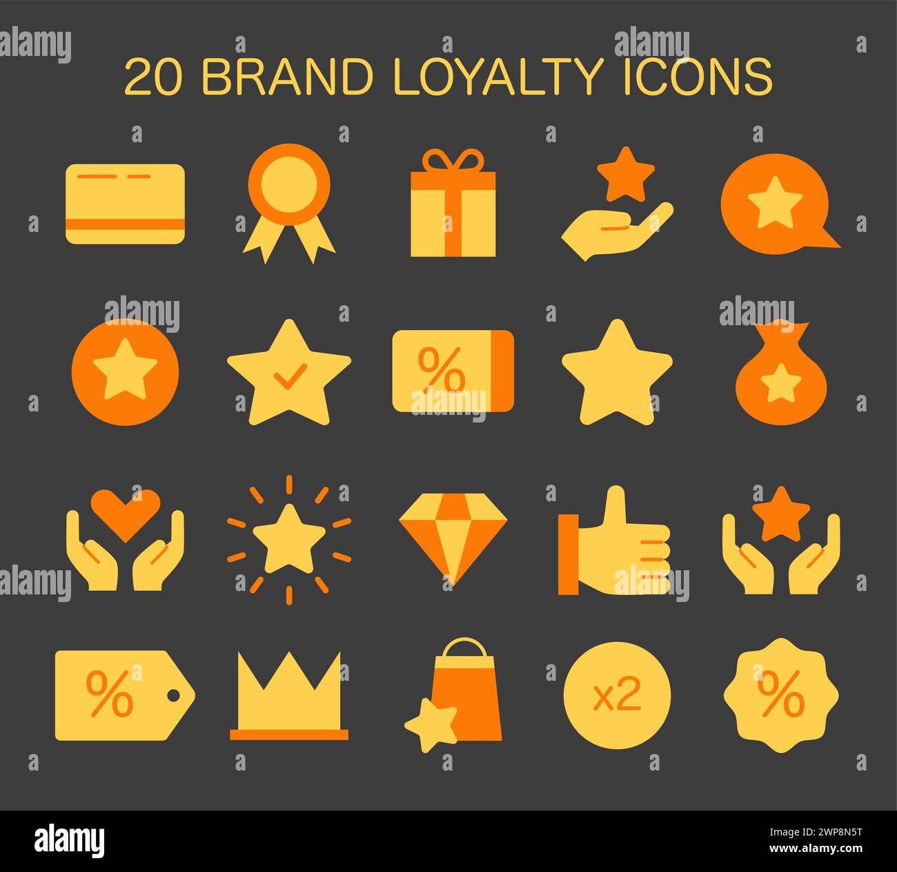 Brand Loyalty Icon Set. Encapsulating customer rewards, quality service ...